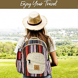 Ojas Yatra Hemp Backpack Large - Pure Himalayan Hemp Bag for Travel - Large Bohemian Rasta Backpacks for Men & Women - Multi Pocket Pure Himalayan Hemp Rucksack for Laptop, Books & Festivals