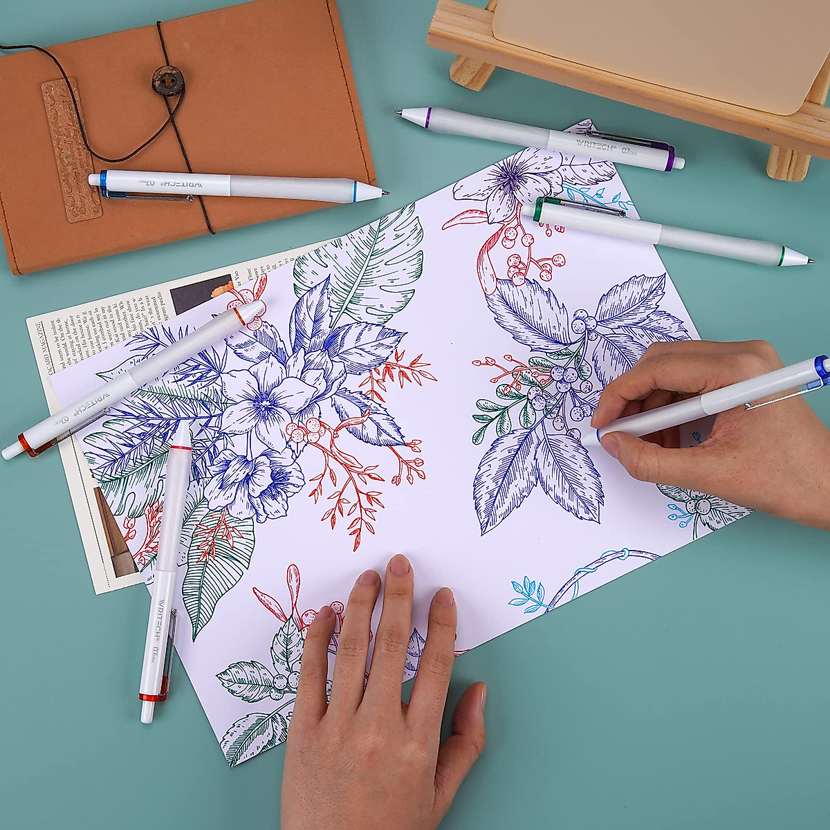 WRITECH Gel Ink Retractable Pens: Assorted Colors Ink 0.7mm Medium Point Pen Set, Smooth Writing Multi Colored No Bleed Pens Bulk for Journaling 8ct