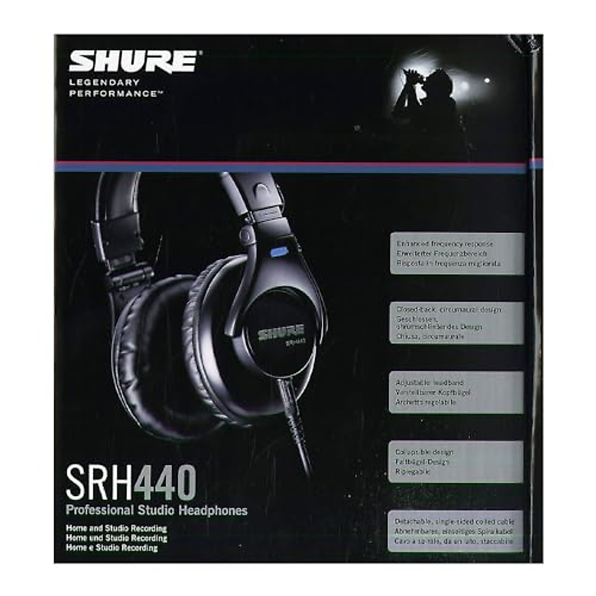 Shure SRH440 Professional Studio Headphones, Enhanced Frequency Response and Extended Range for Home and Studio Recording, with Detachable Coiled Cable, Carrying Bag and 1/4" Adapter (SRH440-BK)