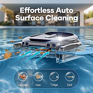 AIPER Solar Pool Skimmer Pool Surface Cleaning Robot with APP Support, Solar Powered and DC Charging for Continuous Cleaning, Pool Temperature Monitor