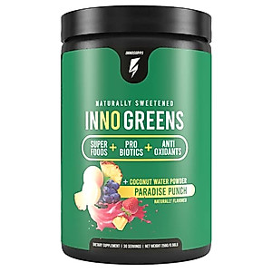 InnoSupps Inno Greens | 28+ Organic Greens & Superfoods | Advanced Prebiotics + Probiotics | Super Antioxidant + Hydration | Spirulina, Chlorella, Ashwagandha - 30 Servings (Paradise Punch)