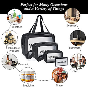 YuanCheng 4pcs PU Leather Portable Toiletry Bags with Handle, Translucent Waterproof travel Make up Bags for Women, Large Capacity Travel Cosmetic Bags