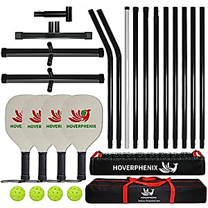 Hoverphenix Pickleball Set with Net for Driveway, Portable Regulation Size Pickleball Net System with Paddle Set of 4, Outdoor Pickleballs, Carry Bag, Weather Resistant Metal Frame