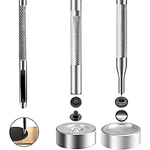 24 Sets Heavy Duty Leather Snap Fasteners Kit, BetterJonny 15mm Metal Snap Buttons Press Studs Leather Rivets Snaps with 4 Setter Tools for Clothes Bracelet Jackets Jeans Gun Black