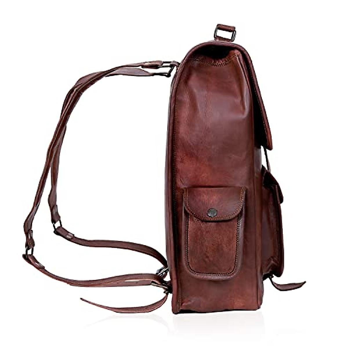 C CUERO 16 Inch Genuine Leather Laptop Backpack Retro Rucksack Backpack Bag Travel Daypack Camping Knapsack