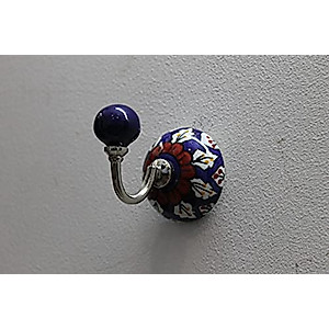 PARIJAT HANDICRAFT Hand Painted Beautifully Multicolored Ceramic Wall Hook Hanger Key Holder hat Clothes hangings Bath Towel Hook Hanger.