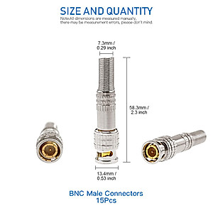 Glarks 15 Pack BNC Male Coaxial Connectors RG59 RG6 Coaxial Terminal Gold-Plated Screw On Brass Adapter for CCTV Home Security Surveillance Camera RG59 RG6 Video Transmission Coax Cables