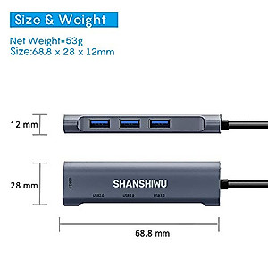 SHANSHIWU USB Hub, 4 Port USB Hub, Ultra Slim Portable Data Hub Applicable for MacBook, Mac Pro, Mac Mini, iMac, Surface Pro, XPS, PC, Flash Drive-Space Grey