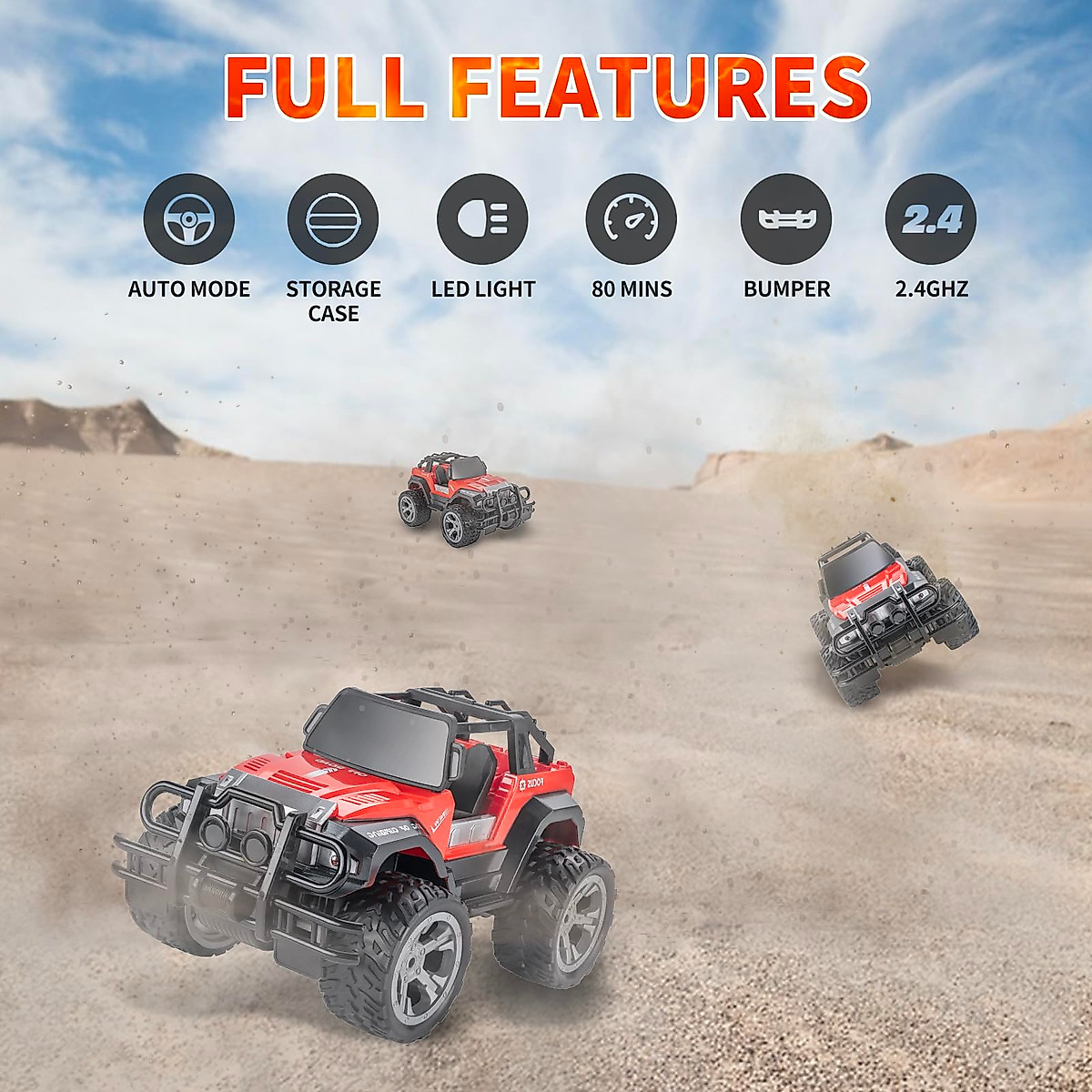 Carox Remote Control Car for Kids-1:16Remote Control Truck with Headlight and Storage Case-80mins Playtime RC Truck for All Terrain-Red Remote Control Jeep Toy for Boys Girls Kids (red)