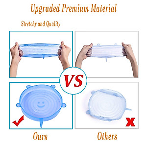 Silicone Stretch Lids Upgraded 6 Pack Various Sizes Rubber Stretchy Miracle Lid Reusable Elastic Bowl Cover for Food Storage Leftover Savers Fit Container Dish Cup (6, Blue)