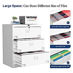 Lateral File Cabinet with Lock, 2 Drawer Filing Vertical Cabinet, Metal Horizontal File Cabinet with Card Slot for Home Office, Lockable Lateral Storage Filing Cabinet for Hanging Letter/Legal