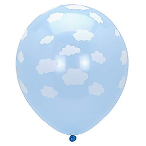 Bastex 10 White Cloud Latex Balloons. Blue Sky Printed Balloon for Baby Shower, Birthday Party and More