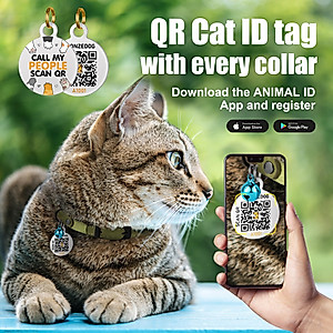 BRONZEDOG Cat Collar with Bell Kitten Rolled Leather Collars Safety QR ID Name Tag (Red)