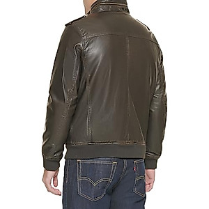 Levi's Men's Faux Leather Aviator Bomber Jacket (Regular & Big & Tall Sizes), Dark Brown/Sherpa Lined, M