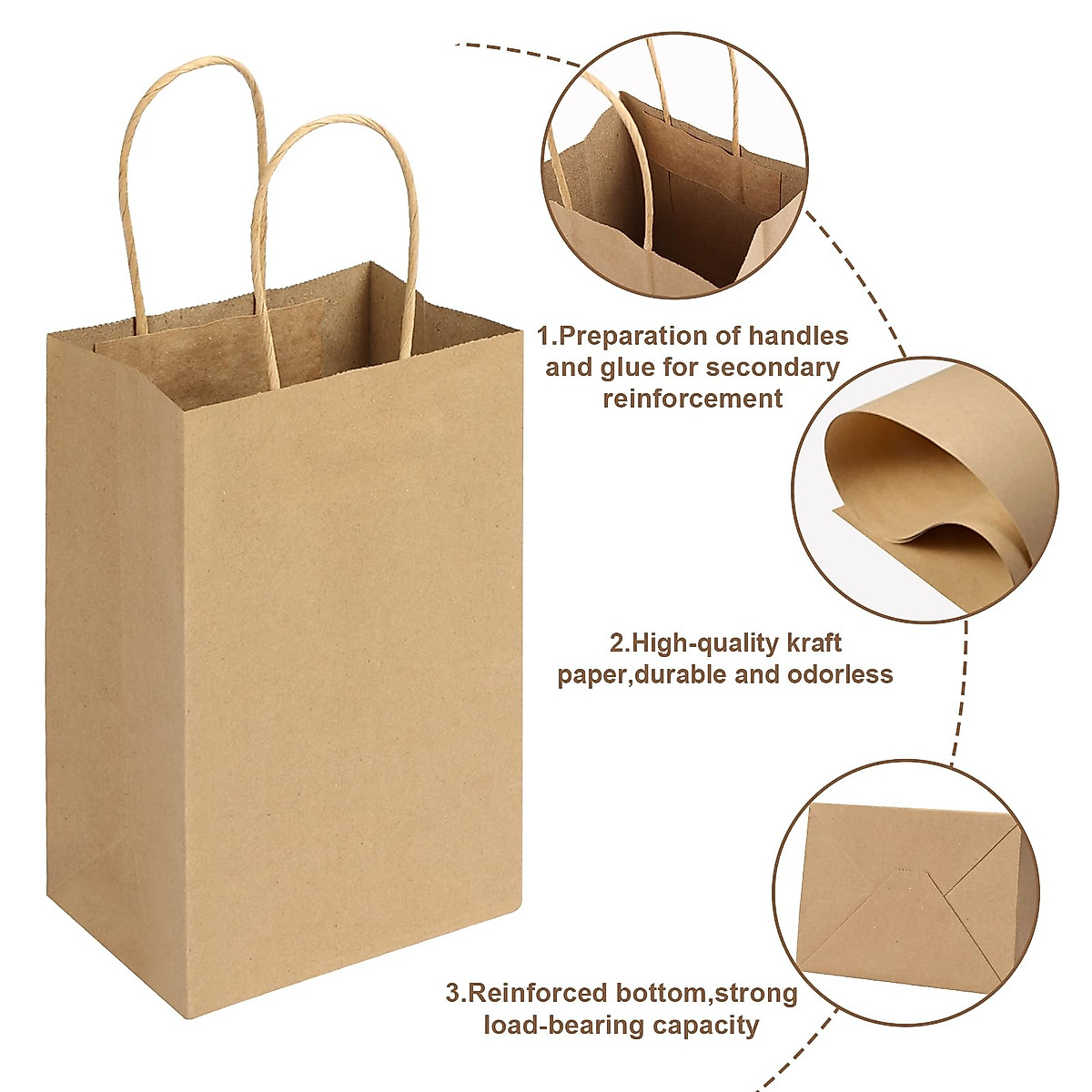 Moretoes 75pcs Small Gift Bags 5.25x3.75x8 Inches Brown Kraft Paper Bags with Handles Bulk, Retail Bags for Small Business, Shopping Bags, Birthday Wedding Party Favor Bags, Merchandise Bags