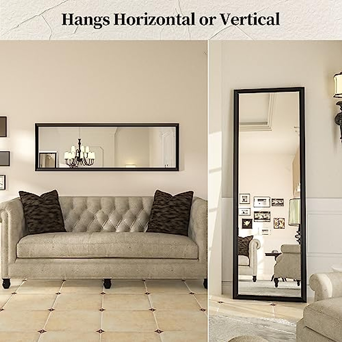 Black Metal Framed Bathroom Mirror: 65 x 22 Inch Bathroom Vanity Mirror for Over Sink - Modern Farmhouse Rectangular Wall Mirror Hangs Horizontal or Vertical Shatterproof