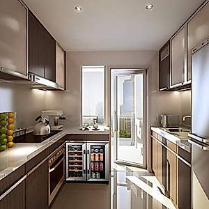 Lanbo Wine and Beverage Refrigerator, Dual Zone Built-in Wine and Drink Center, 18 Bottle and 55 Can