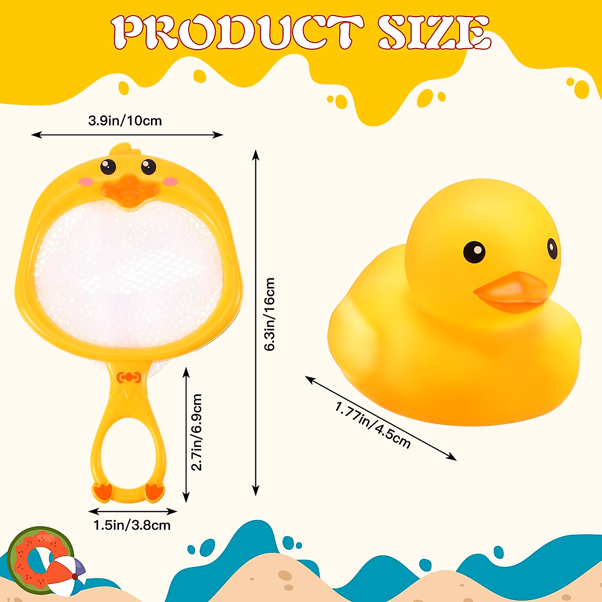 Poen 21 Pcs Bath Toy Baby Bathtub Duck Toy Set, 1 Pcs Duck Animals Fishing Net with 20 Pcs Water Floating Toy Ducks for Toddlers, Bathroom Floating Pool Fishing Play Set for Toddler Kids