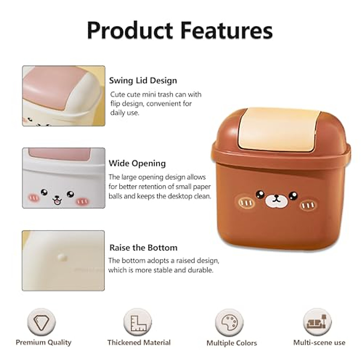 Benshukam Mini Trash Can with Lid Countertop Garbage Bin Tiny Desktop Waste Garbage Bin with Swing Lid for Bathrooms, Kitchens, Offices, Waste Basket(Brown)