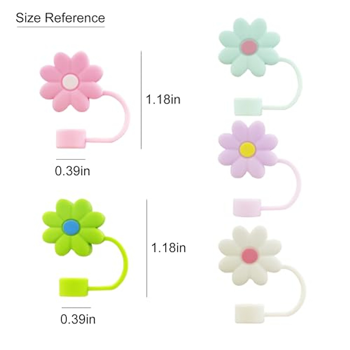 7 PCS Silicone Straw Covers Cap Compatible with Stanley 30&40 Oz Cup, 10mm Cute Flower Straw Toppers for Tumblers, Dust-Proof Drinking Straw Caps for Reusable Straws Tips Lids