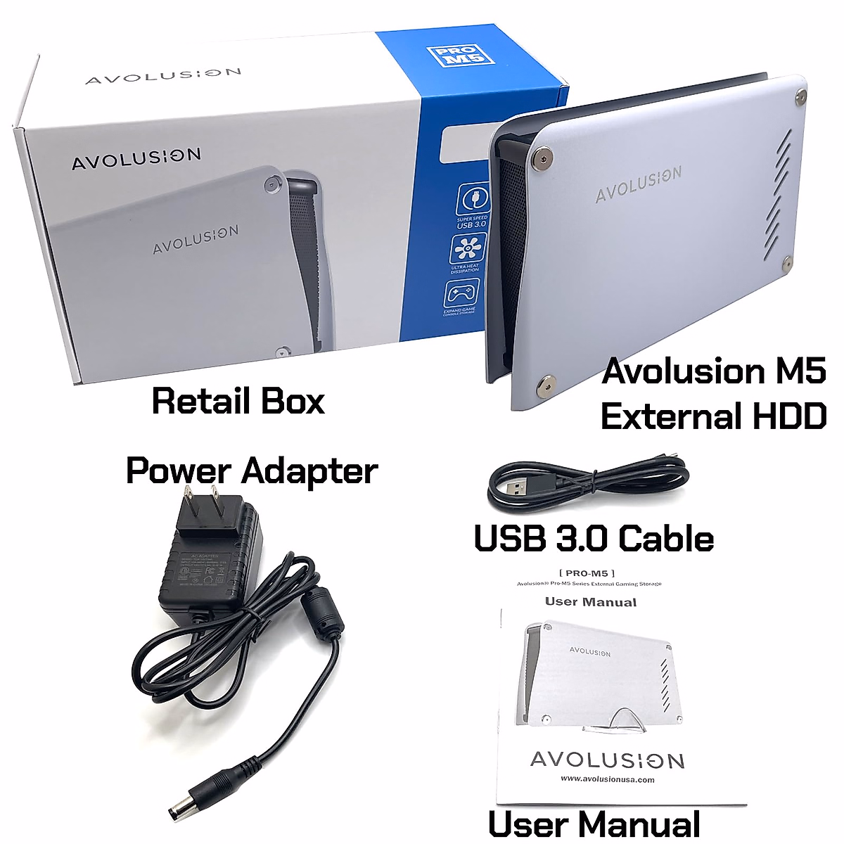 Avolusion PRO-M5 Series 2TB USB 3.0 External Gaming Hard Drive for PS5 Game Console (White, Metal Case) - 2 Year Warranty (Renewed)