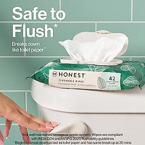 The Honest Company Flushable Wipes for Sensitive Skin | Fragrance Free, Hypoallergenic, 99% Water, Safe to Flush | Tropical Leaves, 126 Count