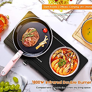 Electric Hot Plate for Cooking, Infrared Double Burner,1800W Portable Electric Stove,Heat-up In Seconds,Countertop Cooktop for Dorm Office Home Camp, Compatible with All Cookware
