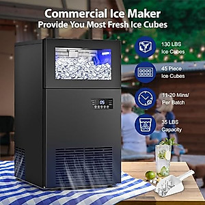 Upgraded Commercial Ice Maker Machine 130 LBS/24H, 15" Wide Under Counter Ice Maker with 35LBS Ice Capacity, Built-in or Freestanding Large Ice Machine Self Clean for Restaurant Home Bar Outdoor