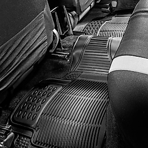 Car SUV Floor Mat by Vaygway - 4 Piece Heavy Duty Set - 3 Row Vehicle All Weather Floor Mats - Black Trimmable Universal Fit Rubber Rug for Car Truck Van SUV