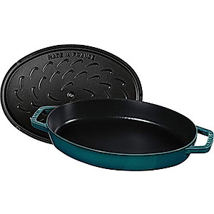 Staub 40501-125 Fish Signature Oval Hot Plate Lamer Two-Handed Cast Iron Pot, Induction Compatible