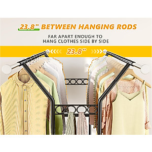 Raybee Clothes Racks for Hanging Clothes with Shelves, Adjustable Clothing Rack with Lockable Wheels, Multi-Functional Closet Rack For Bedroom, Heavy Duty Garment Racks for Hanging 220+ Clothes