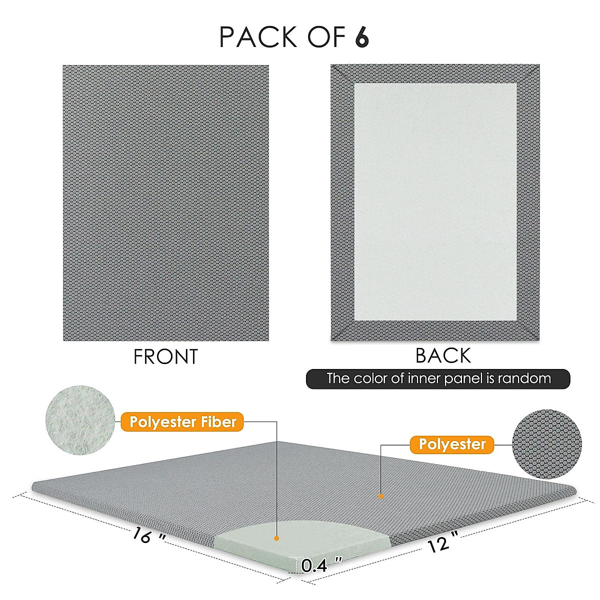 TroyStudio Elegant Fabric Acoustic Panels - 16 x 12 x 0.4 Inches 6 Pack Wall Ceiling Sound Absorbing Panels, Acoustical Sound Absorption Wall Panels, Decorative Felt Tiles for Home, Office Studio