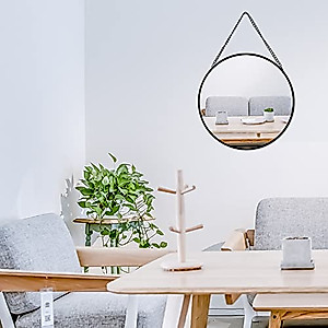Bowenturbo Hanging Wall Mirror Decorative Metal Round Mirror with Chain for Home Decor Bathroom Bedroom Living Room… (7.9", Black)
