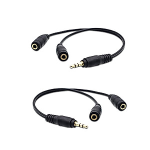 2-Pack Headphone Aux Splitter, 3.5mm 2 Female to 1 Male Audio Splitter Stereo Dual Headphone Adapter Compatible Headset Tablet Smartphone MP3 Player & More