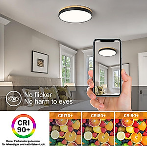 Vikaey Modern Wood LED Ceiling Light Fixture, Minimalist Black Flush Mount Ceiling Lamps, Round Ceiling Lighting Fixtures for Bedroom, Dining Room, Kitchen, Laundry Room, Hallway (NOT Dimmable)