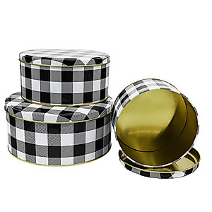 Black Duck Brand Set of 3 Round Holiday Decorative Nesting Tins - Largest Measures 8 in Diameter - Great For Storing Cookies, Brownies, and More! (White/Black)