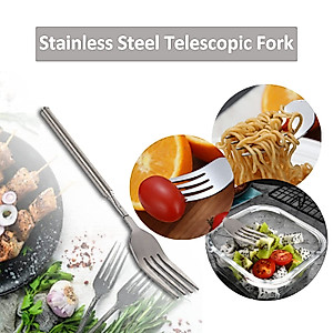Telescopic Fork, Stainless Steel Extendabl Long Handle Fork, Barbecue Toasting Dinner Fruit Dessert Long Fork Cutlery, Non-Toxic & Anti Rust Fork 8.7~25.4inch