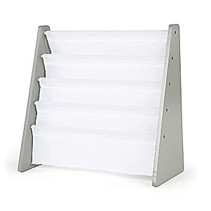 Humble Crew, White Kids Wood Table and 4 Chairs Set &, Grey/White Kids Book Rack Storage Bookshelf, 4 Tiers