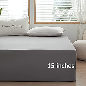 Bedding Twin Size Fitted Sheet Only-Twin Size Deep Pocket Bottom Fitted Sheet Fits 15inches Bed Matress Sheet Soft and Microfiber Easy Care-Light Gray