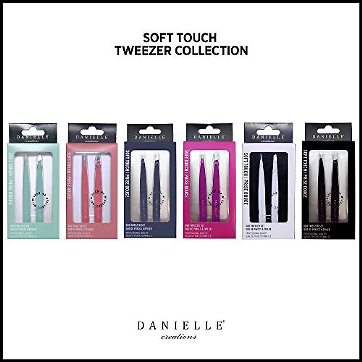 Danielle Creations Soft Touch Slant and Point Stainless Steel Tweezers, Pink