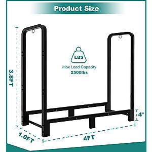 Fandature 4Ft Firewood Rack Adjustable Fireplace Wood Holder For Outdoor Indoor Storage Log - Heavy Duty Fire Log Lumber Stand Stacker, Black