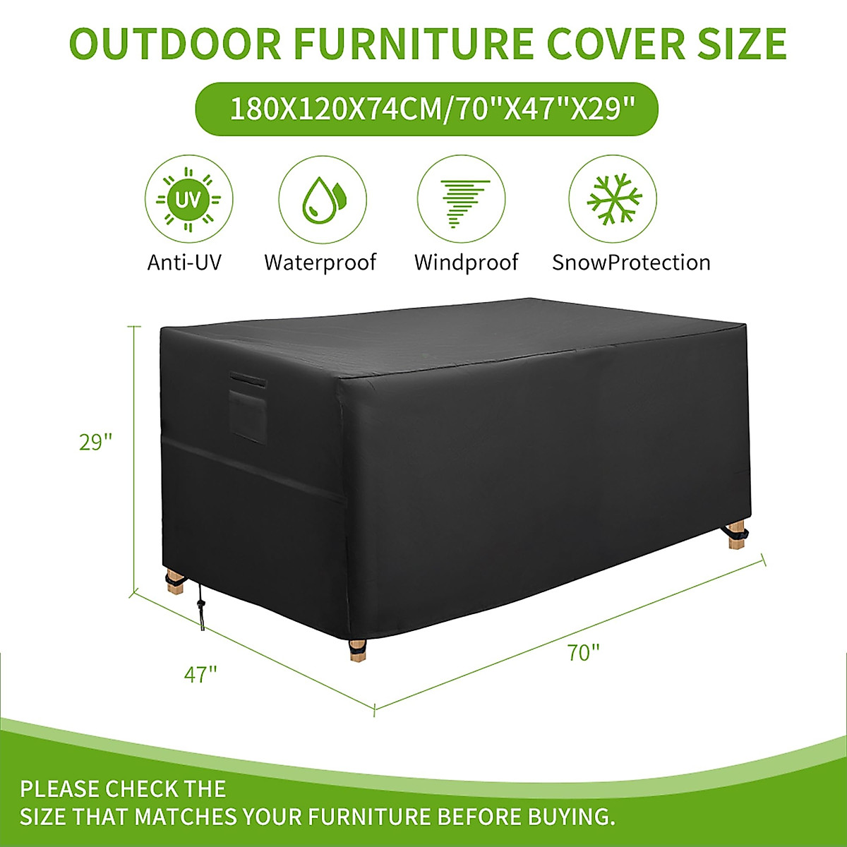 LINLINJYA 600D Outdoor Patio Furniture Cover, Waterproof Furniture Covers, Rectangular Patio Heavy Duty Table Covers, Wind and UV Protection, Universal Furniture Covers Size 70L x 47W x 29H inch