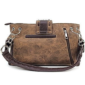 Justin West Rhinestone Concho Western Laser Cut Tooled Wristlet Wallet Shoulder Handbag Purse (Brown Purse and Wallet)