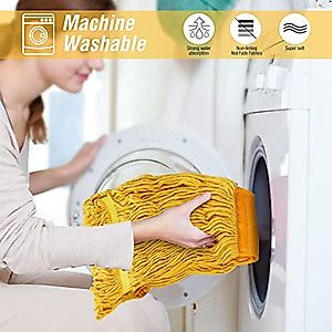 Gadhra Commercial Mop, Looped-End String Industrial Mop, Heavy Duty Mops with 2 String Mop Heads for Floor Cleaning, Blue/Yellow