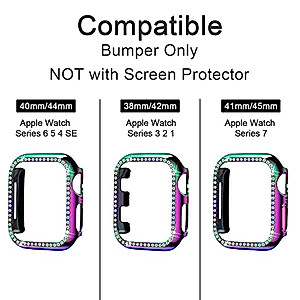Yolovie Compatible for Apple Watch Case 38mm 40mm 42mm 44mm Bling Crystal Diamonds Rhinestone Bumper Cover for Women Girl, Hard PC Protective Frame for iWatch Series 6/5/4/3/2/1/SE - 40mm Colorful