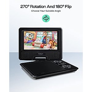 YOTON 9.5" Portable DVD Player for Kids and Car, 7.5" Swivel HD Screen with 4-6 Hours Built-in Battery, Support Sync Screen to TV, Support SD Card/USB/Multiple Disc Formats