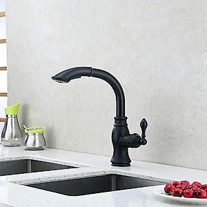 Derengge Single Handle Pullout Kitchen Faucet Without Deck Plate,1 Hole Installation, Meets cUPC NSF 61-9 AB1953, Matte Black Finished,KF-258G-MT