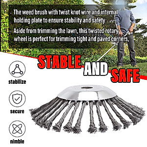 PLAXNS 10 Inch Rotary Steel Wire Brush Cutter Trimmer Head Weed Blade Cutter with Adapter Kit Compatible with Stihl, Husqvarna,String Trimmers, Gardening Lawnmower, Moss Grass Rust Removal
