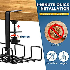 Cable Management Under Desk, No Drill Cord Organizer Management Tray for Office Home PC Computer Wire Management Rack,No Damage to Desk