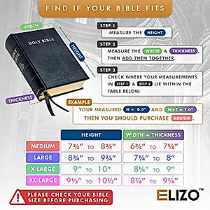 ELIZO Leather Bible Cover for Men Bible Case for Men Medium Leather Bible Covers for Women Bible Bag Mens Bible Cover Book Cover Bible Holder Bible Wrap Around Strap Bible Cover Gifts Carrying Case